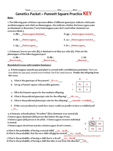 Answer Key Genetic Packet Pdf Dominance Genetics Genotype