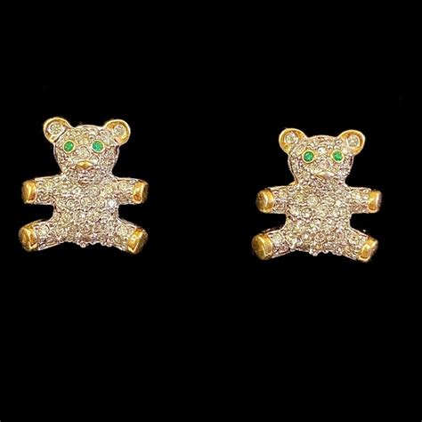 Jewelry Jeweled Teddy Bear Earrings With Green Eyes Poshmark