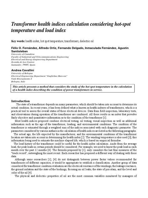 Transformer Health Indices Pdf Transformer Heat