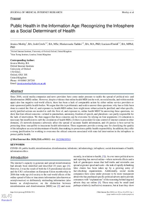 Pdf Public Health In The Information Age Recognising The Infosphere As A Social Determinant