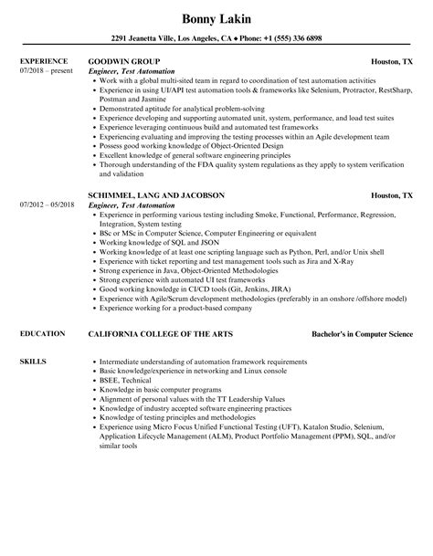 Engineer Test Automation Resume Samples Velvet Jobs