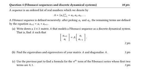 Solved Pts Question Fibonacci Sequences And Discrete Chegg