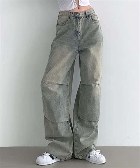 ~xl 숏and롱인생핏보장 무릎 핀턱 벌룬 통와이드핏 데님팬츠 Bok Place