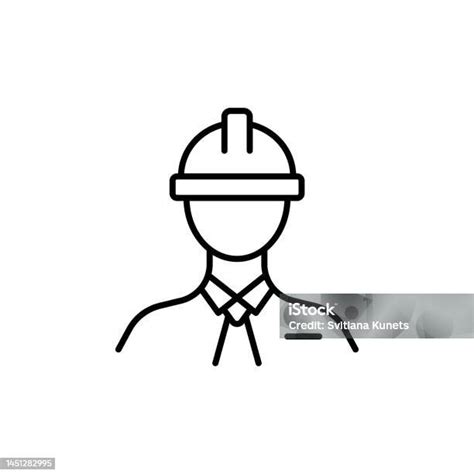 포맨 라인 아이콘입니다 남자 사람 헬멧 감독 관리자 건축업자 건설 현장 새 건물 위치 직업 개념입니다 흰색 배경에 벡터 검은 선 아이콘 건설업자에 대한 스톡 벡터 아트 및
