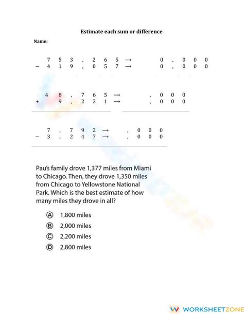 Estimate Sum And Differnce Worksheet