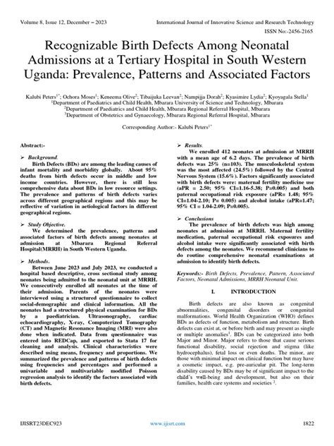 Recognizable Birth Defects Among Neonatal Admissions At A Tertiary Hospital In South Western