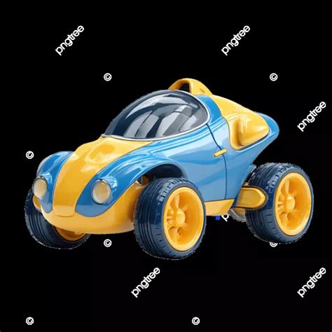 Blue And Yellow Toy Car 3d Cartoon Side View Isolated On White Blue