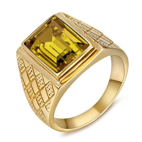 Anillo De Piedra Amarilla Joyas Para Hombres Oro Y Zafiro