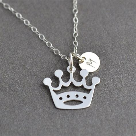 Princess Necklace Initial Crown Necklace Silver Crown Etsy Custom Initial Necklace