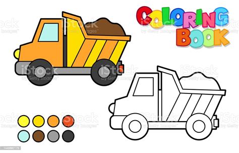 덤프 트럭의 벡터 그림 아이들을 위한 색칠하기 책 간단한 수준 교통수단에 대한 스톡 벡터 아트 및 기타 이미지 교통수단