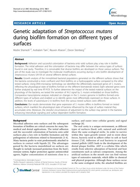 Pdf Genetic Adaptation Of Streptococcus Mutans During Biofilm Formation On Different Types Of