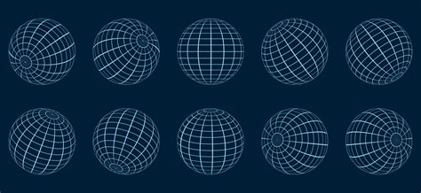 Globe Grid Sphere Set 3d Wire Global Earth Latitude Longitude Geometric Grid Globe Round