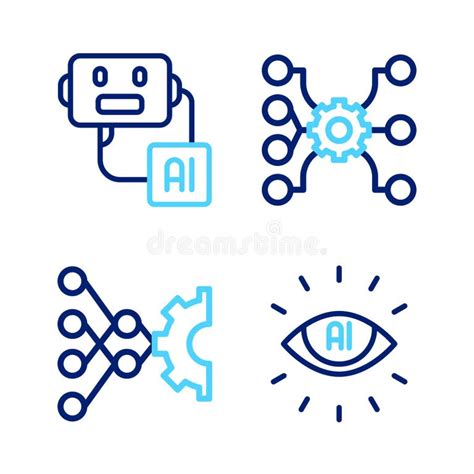 Set Line Artificial Intelligence Ai Neural Network And Robot Icon Vector Stock Vector