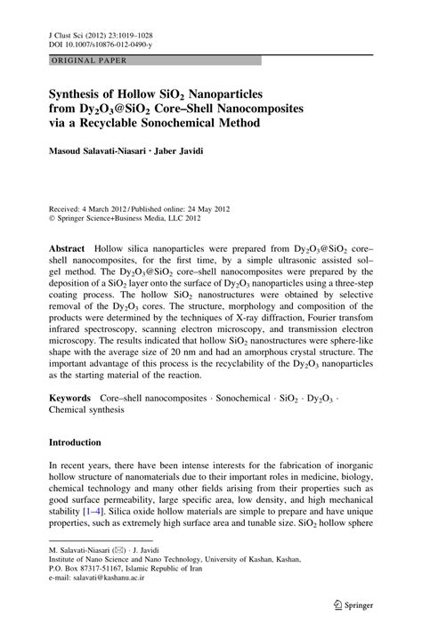 pdf synthesis of hollow sio2 nanoparticles from dy2o3 sio2 core shell