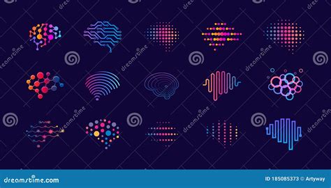 set of abstract dots and lines brain logotypes concept logo for
