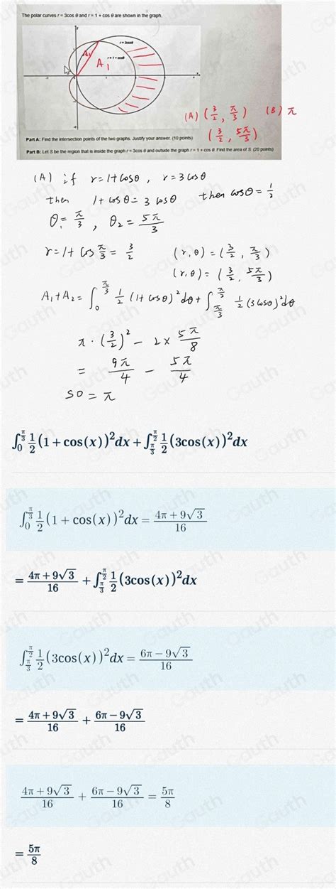Solved The polar curves r cos θ and r cos θ are shown in the graph Part A Find the
