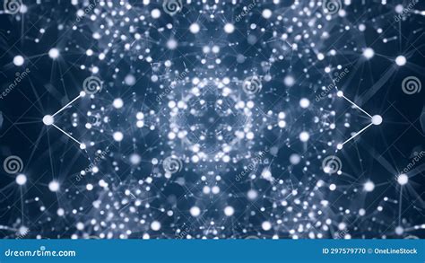 Blurred Symmetrical Abstract Lines And Dots Connected Network Technology Data Center Concept