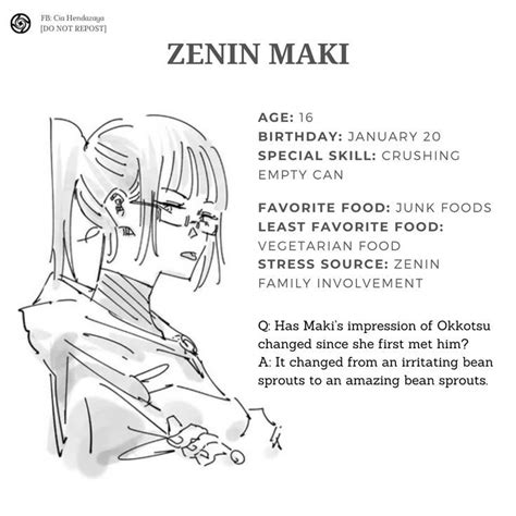 Maki Zenin Jjk Character Profiles Maki Zenin Character Sheet Maki Mi