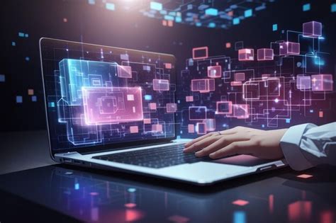 Premium Photo Hologram Of Virtual Blocks Blockchain Technology With