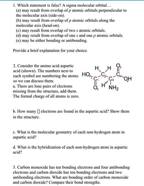 Solved 1 Which Statement Is False A Sigma Molecular Orbital May