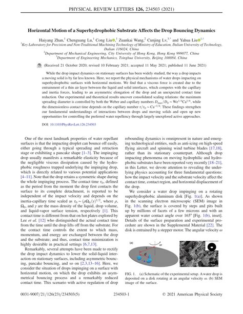 Pdf Horizontal Motion Of A Superhydrophobic Substrate Affects The
