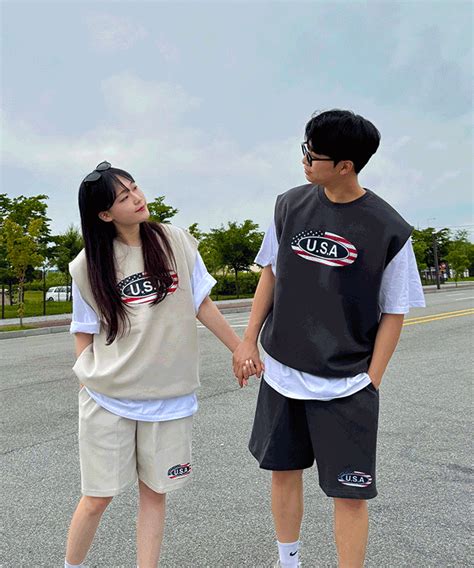 세트할인 남녀공용 여름 오버핏 조끼 반바지 트레이닝 세트 셋업 빅사이즈 커플룩 시밀러룩 커플티 운동복 캠핑룩 바다 여행 워터밤 꾸안꾸 에이블리