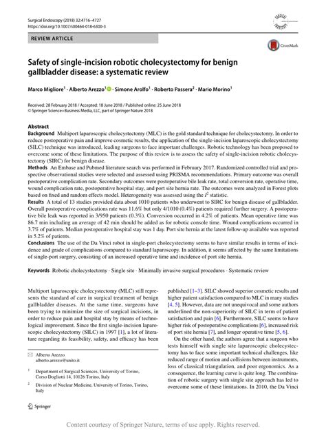 Safety Of Single Incision Robotic Cholecystectomy For Benign