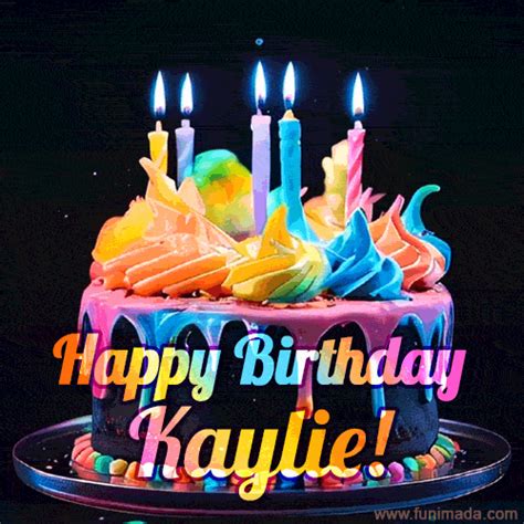 Rainbow Frosting Birthday Cake With Lit Candles On A Black Backdrop Animated Greeting Card For