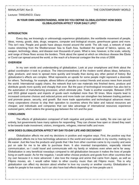 Reflection Globalization Pdf