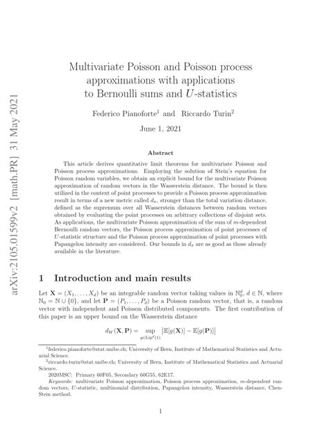 Pdf Multivariate Poisson And Poisson Process Approximations With Applications To Bernoulli