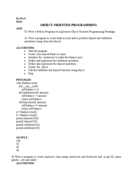 Ex No3 Pdf Class Computer Programming Programming