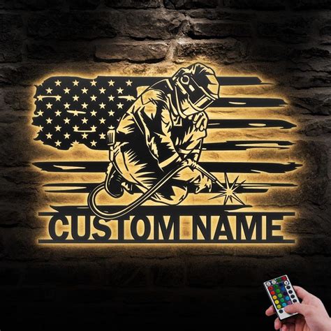 Custom Welding Us Flag Metal Wall Art Led Light Personalized Welder