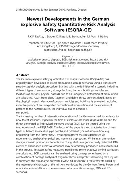 Pdf Newest Developments In The German Explosive Safety Quantitative Risk Analysis Software