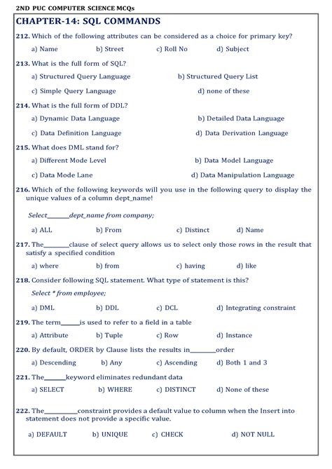 chapter 14 puc notes 2nd puc computer science mcqs chapter 14 sql