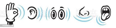 다섯 인간의 감각 아이콘 세트 시력 청각 냄새 터치 맛 징후 냄새 맡기에 대한 스톡 벡터 아트 및 기타 이미지 냄새 맡기