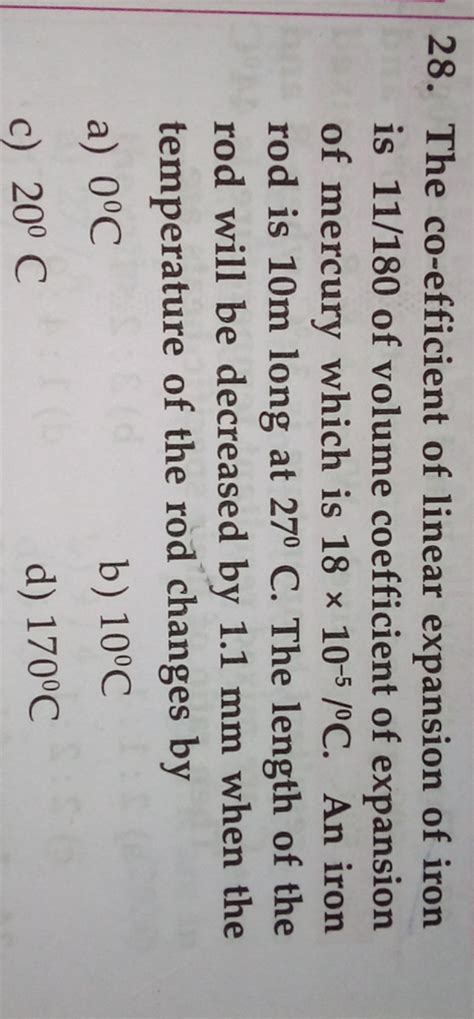 The Co Efficient Of Linear Expansion Of Iron Is 11 180 Of Volume Coeffi