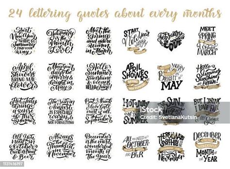 모든 개월 달력 플래너 템플릿을 위한 조성 물의 집합입니다 손으로 그린 달력 디자인 일러스트 레이 션에 대 한 글자 따옴표 대본에 대한 스톡 벡터 아트 및 기타 이미지