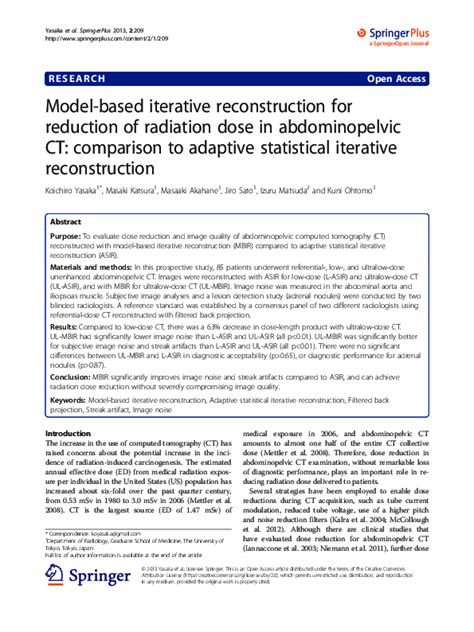Pdf Model Based Iterative Reconstruction For Reduction Of Radiation Dose In Abdominopelvic Ct