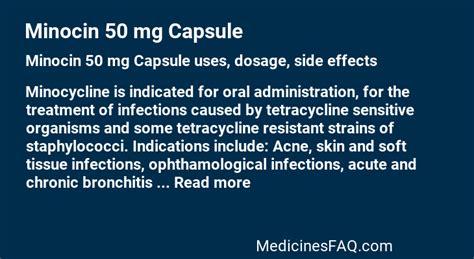 Minocin 50 Mg Capsule Uses Dosage Side Effects Food Interaction And Faq
