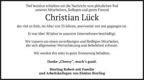 traueranzeigen von christian lück trauer merkur de