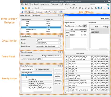 Intel FPGA PTC Primary GUI Components