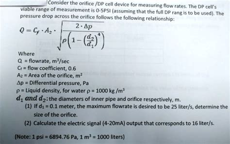 SOLVED Consider The Orifice DP Cell Device For Measuring Flow Rates The DP Cell S Viable Range