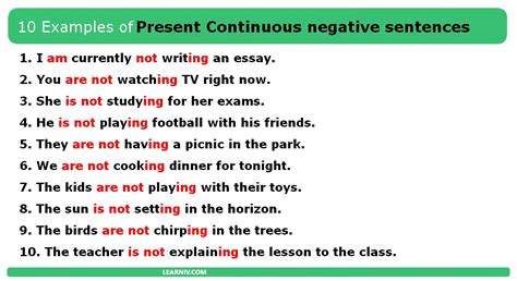 Present Continuous Negative Form