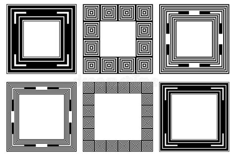 Set Of Decorative Square Geometric Picture Frames Black And White Backgrounds Stock Vector