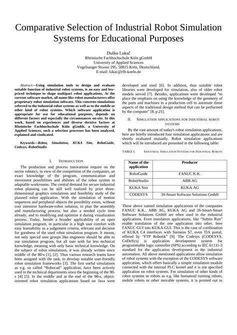 Pdf Comparative Selection Of Industrial Robot Simulation Systems For Educational Purposes