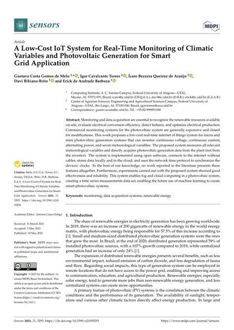 Pdf A Low Cost Iot System For Real Time Monitoring Of Climatic Variables And Photovoltaic