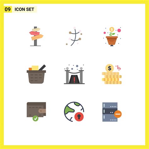 Pictogram Set Of 9 Simple Flat Colors Of Money Premium Growth Design Checkout Editable Vector