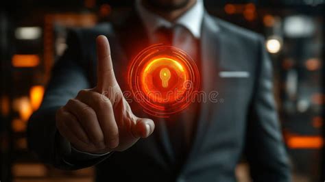 Businessman Accessing Secure Network With Biometric Fingerprint Scan
