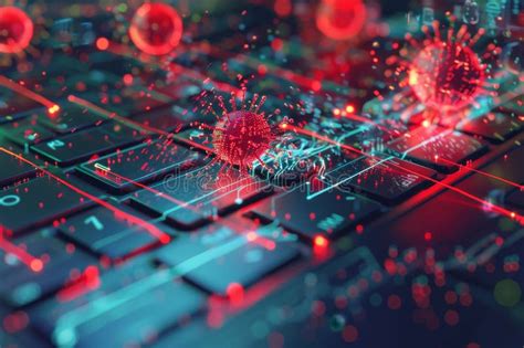 A Computer Keyboard With A Visible Virus Infection Representing A Cybersecurity Threat Design