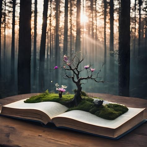 Book Or Tree Of Knowledge Educational Concept Tree Growing From An Open